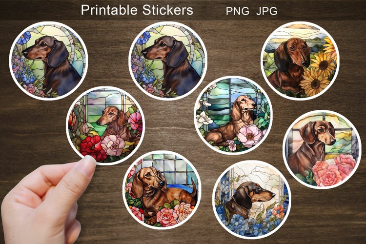 Dachshund Stickers |Stained Glass Dog Printable Round Labels