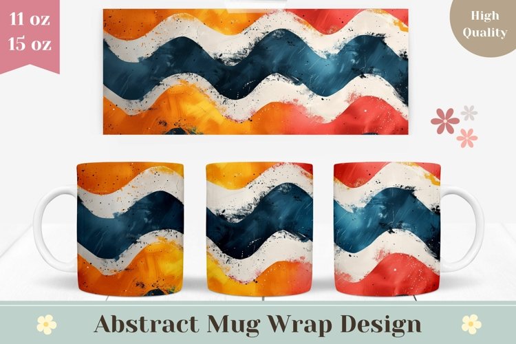 Abstract Mug Wrap Design, Colorful Wave Mug Sublimation