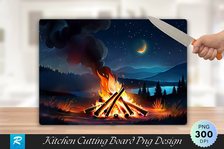 Bonfire at Night Cutting Board Sublimation Design