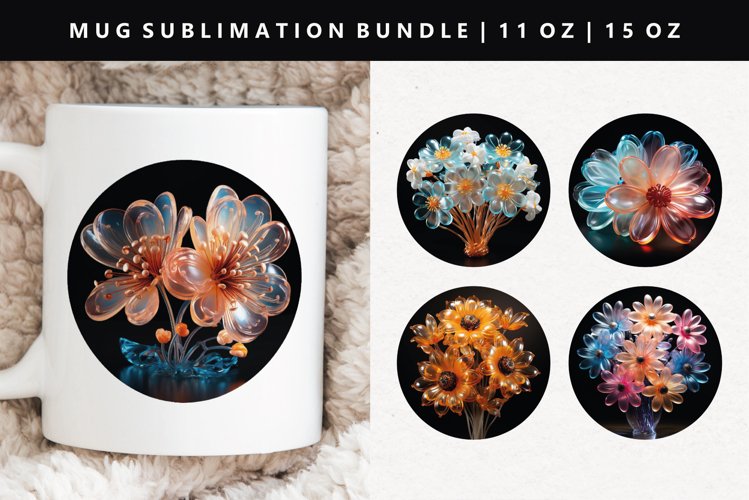 Puff Flower 11oz, 15oz Mug Sublimation PNG Design