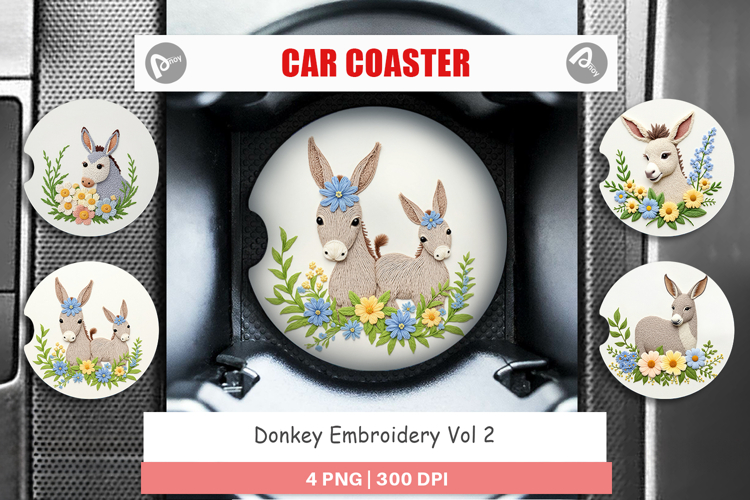 Car Coaster Donkey Embroidery (5529995)