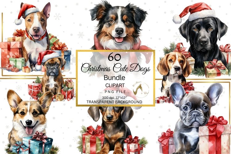 Christmas Dogs Clipart bundle, Dog breeds in Christmas