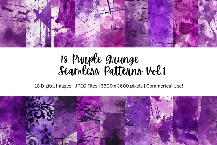 18 Purple Grunge Seamless Patterns - 300DPI
