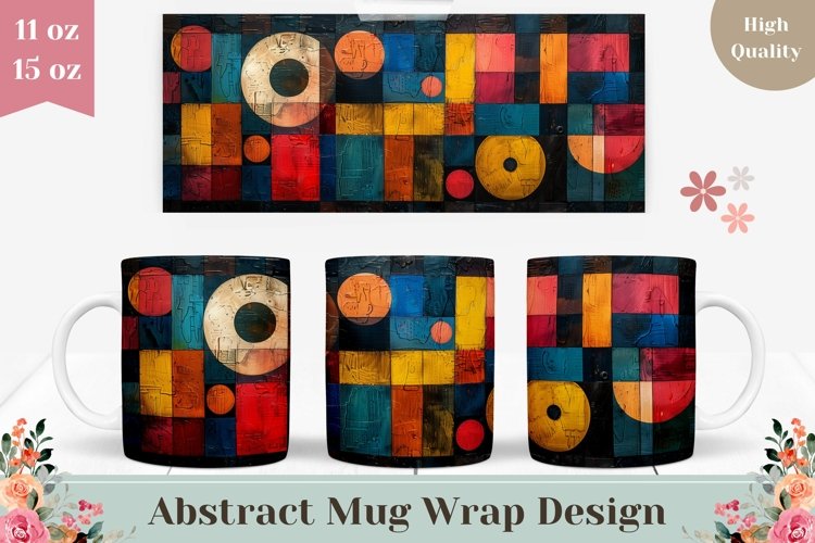 Colorful Art Mug Wrap Design, Abstract Mug Template