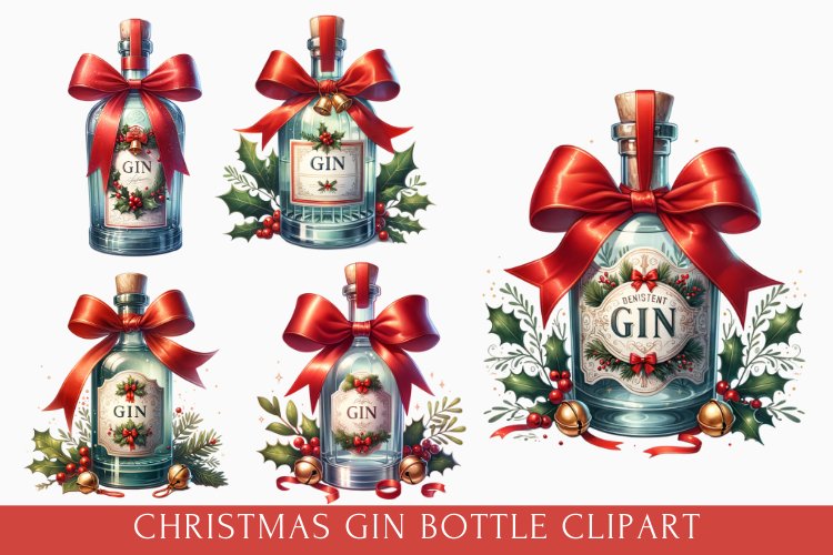 Christmas Gin Bottle clipart, Christmas Bottle Sublimation