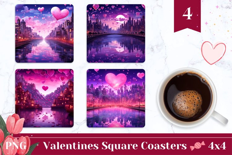 Valentines Square Coasters, City of Love Coaster Designs