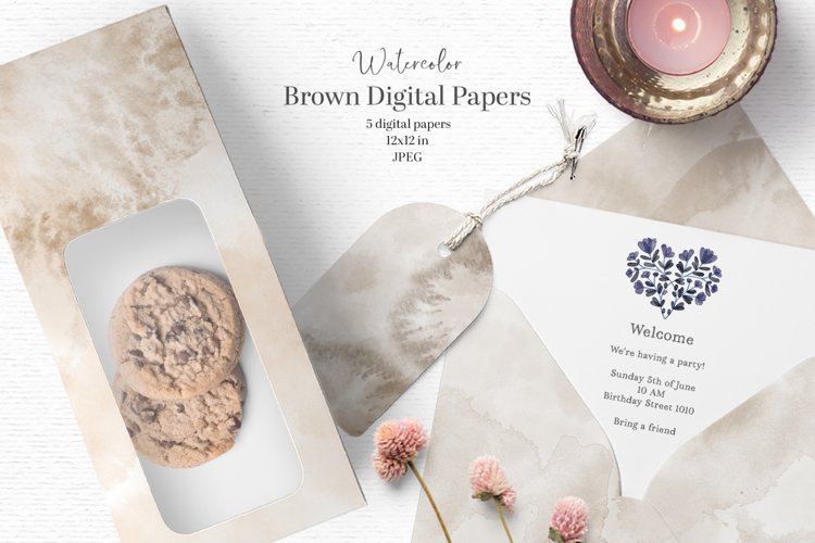 Beautiful brown watercolor splash digital papers