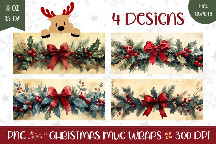 Vintage Christmas Mug Wrap, Christmas Ribbon Mug (5035863)