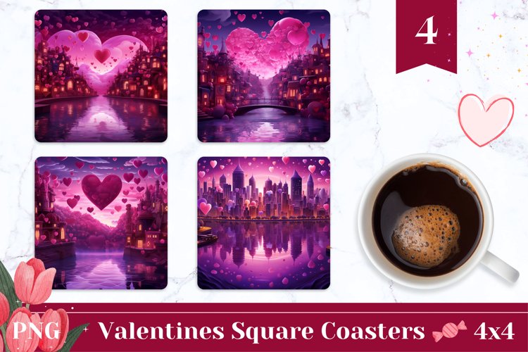 Valentines Square Coasters, Love Hearts Coaster Designs
