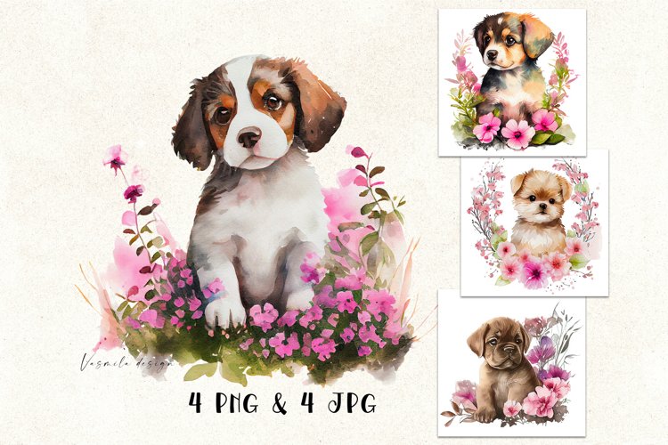Cute Floral Puppy in Flowers