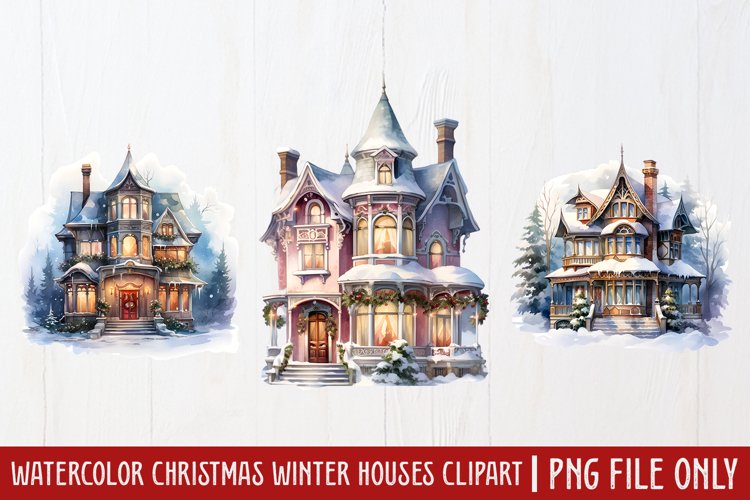 Watercolor Christmas Winter Houses Clipart (4425325)
