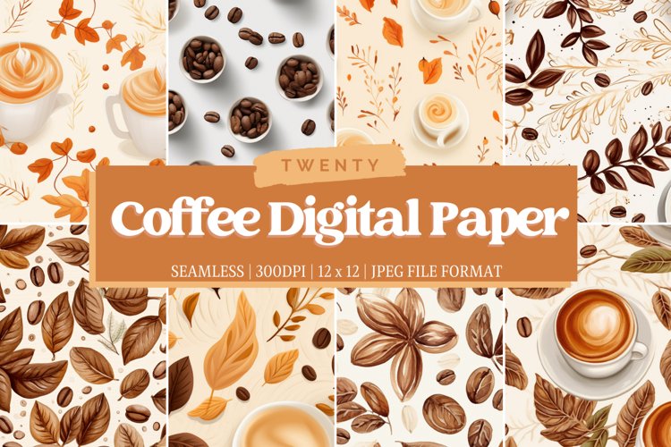 Watercolor Coffee Digital Paper Bundle, Craft Paper