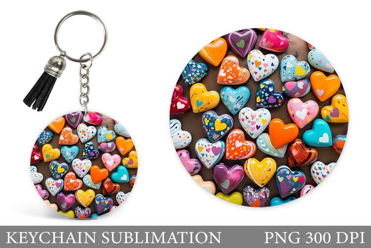 3D Hearts Round Keychain. Hearts Keychain (3122121)