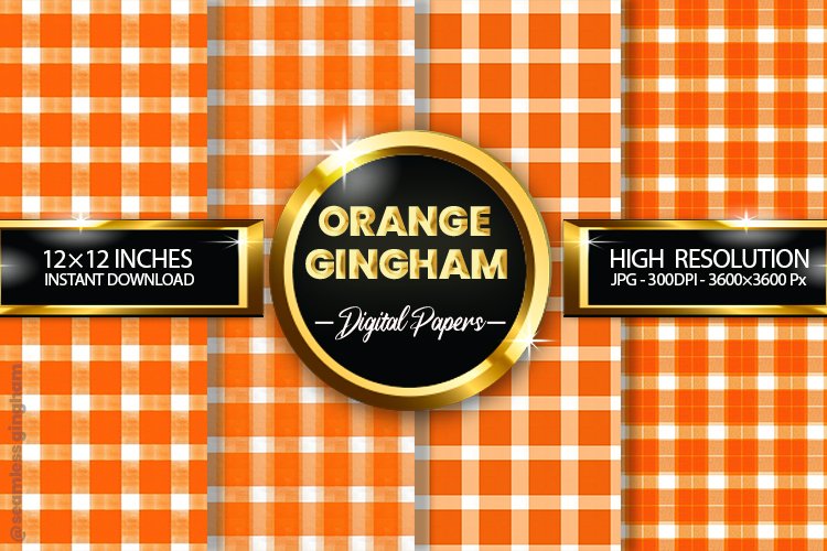 Orange Gingham Digital Papers 04 Variations (3283524)