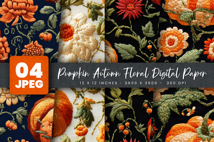Pumpkin Autumn Floral Digital Paper