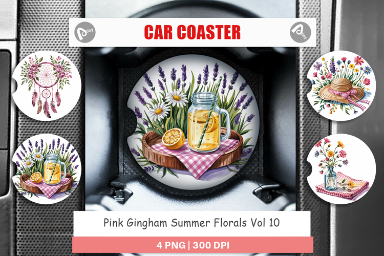 Car Coaster Pink Gingham Summer (5634078)