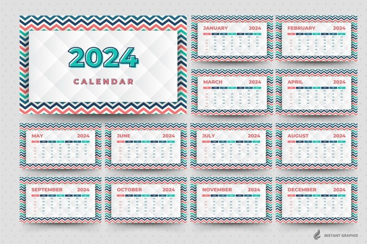 Colorful Abstract Calender - 2024 | Canva Template (2833661)