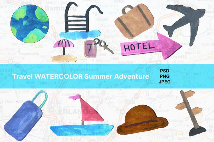 Travel WATERCOLOR Summer Adventure (1897210) | Illustrations | Design ...