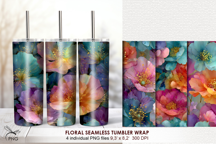 Floral seamless tumbler wrap - 4 Variations (6497234)