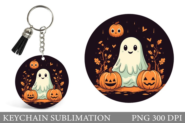 Cute Ghost Keychain Design. Cute Pumpkin Round (2749089)