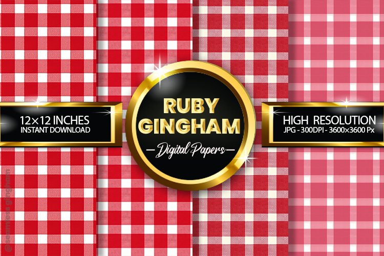Ruby Gingham Digital Papers 04 Variations (3283713)