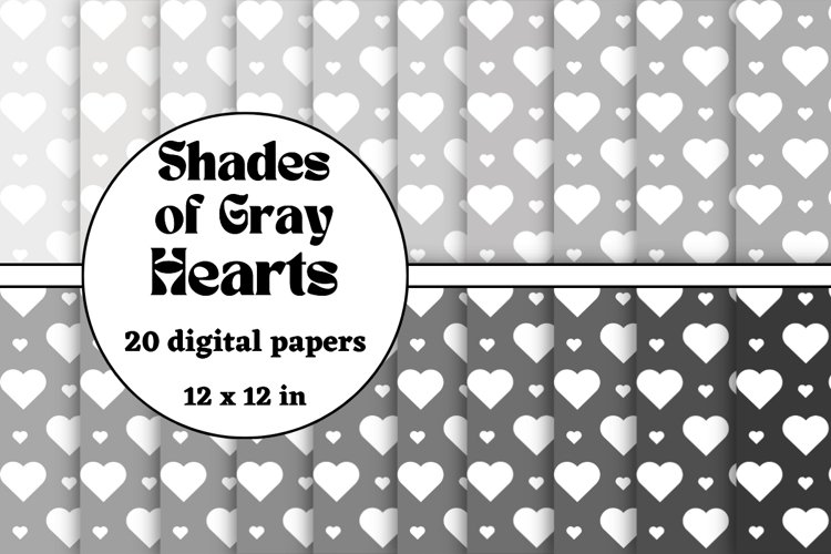 shades of Gray hearts digital papers