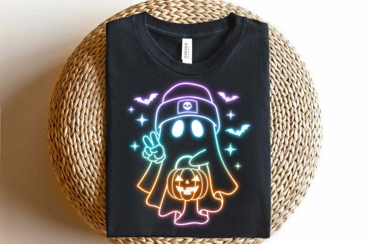 Cute Ghost Colorful Neon Boo PNG | Neon Halloween PNG Design