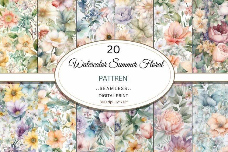 Summer Flowers Digital Paper | Watercolor Floral Pattern