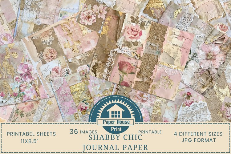 Shabby Chic Junk Journal Pages, Digital Paper Pack