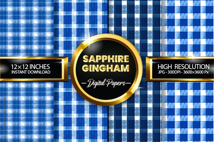 Sapphire Gingham Digital Papers 04 Variations