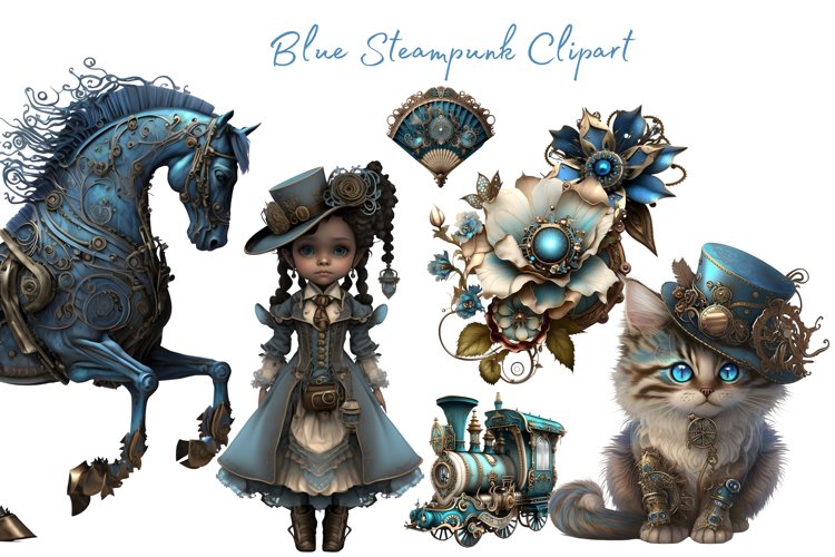 Blue Steampunk Clipart, 10 High-Quality Images