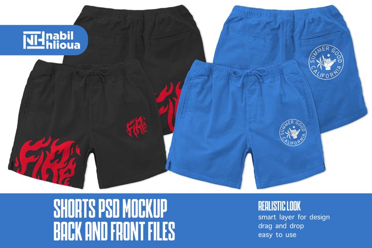 simple Shorts psd mockup Template back and front