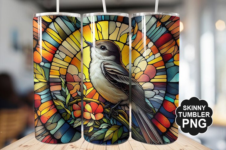 Eastern Phoebe Single Bird Stained Glass - Tumble Design