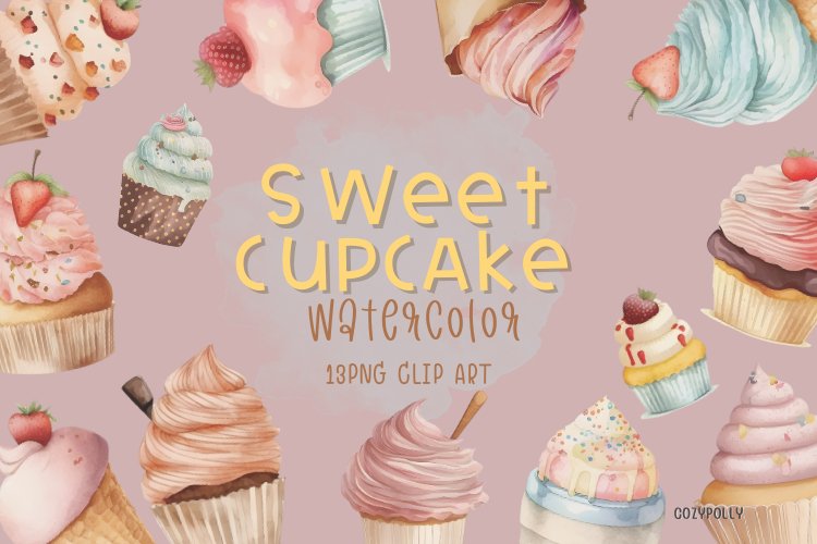 Sweet Cupcake Watercolor Clip art