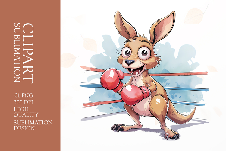 Grumpy boxer kangaroo watercolor clipart sublimation