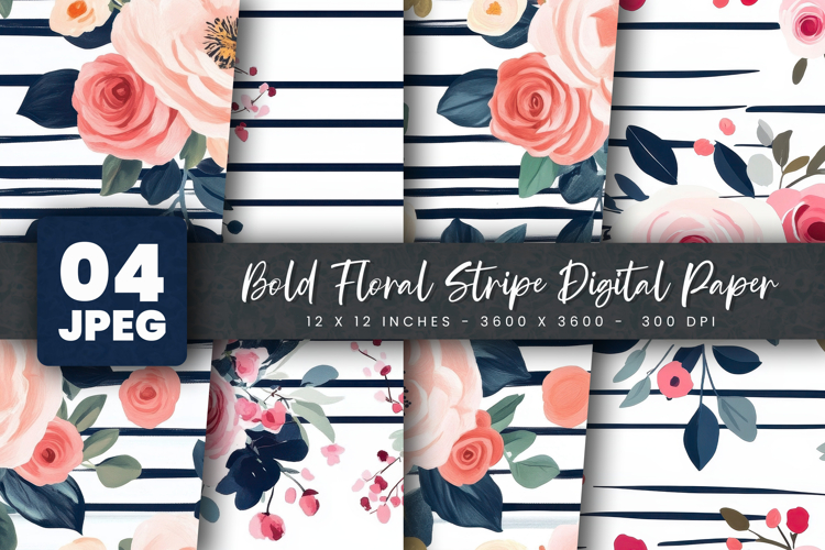 Bold Floral Stripe Digital Paper