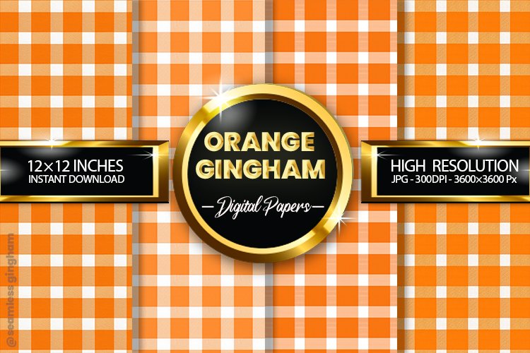 Orange Gingham Digital Papers 04 Variations (3283522)