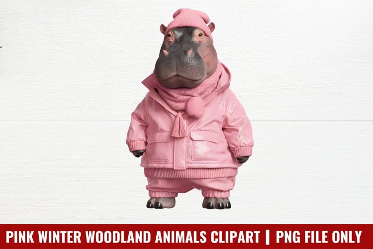 Pink Winter Woodland Animals Clipart PNG (4805027)