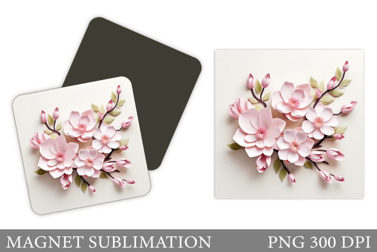 3D Flowers Square Magnet. Spring Flowers Magnet (3225457)