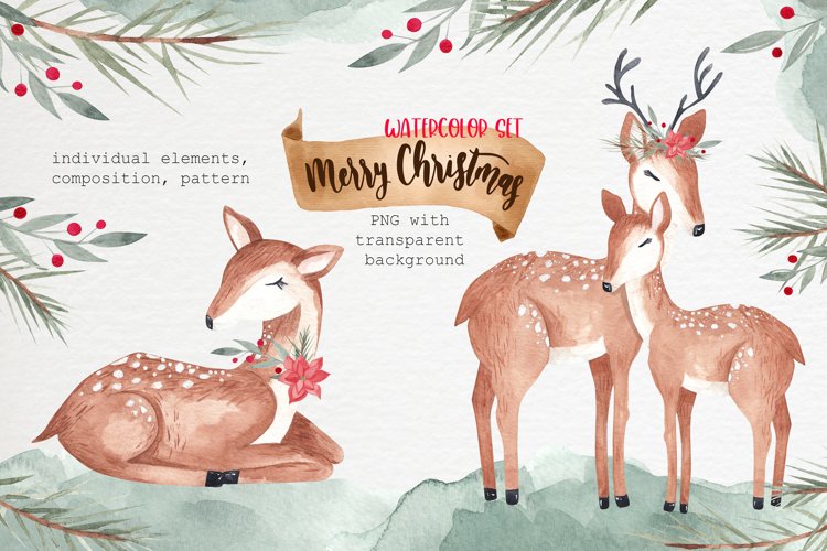 Christmas Deer Watercolor clipart (1665053)