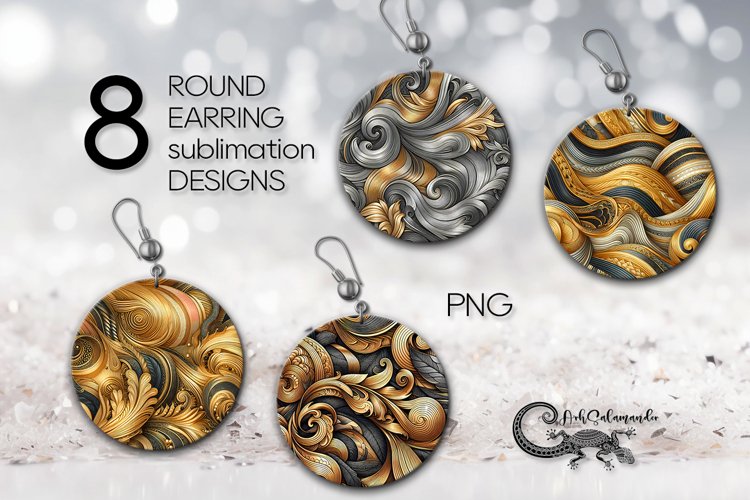 Metallic | 8 gold & silver Round earring sublimation designs