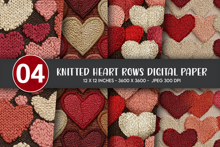 Knitted Heart Rows Digital Paper