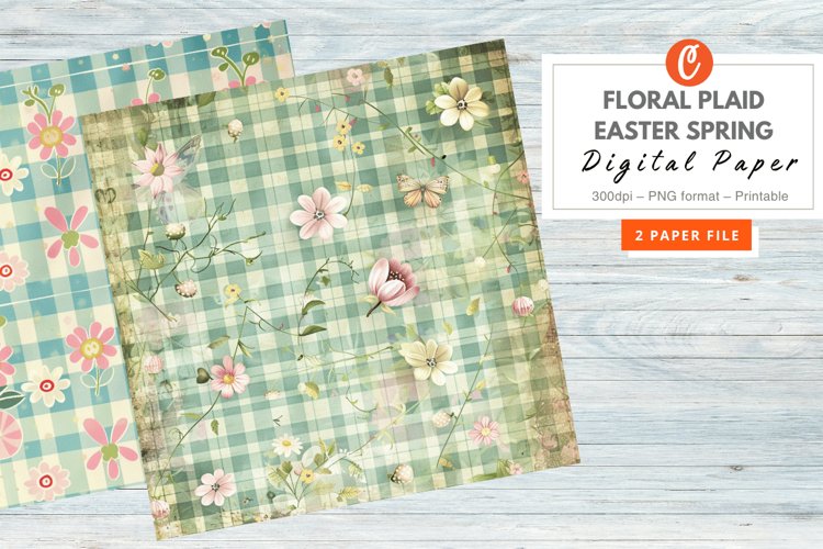 Floral Plaid Easter Spring Digital Paper