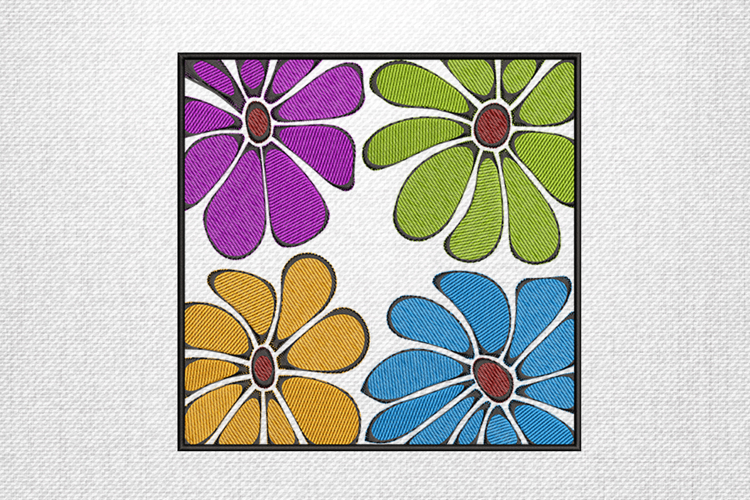 Colorful Four Petal Flowers Block Embroidery Design