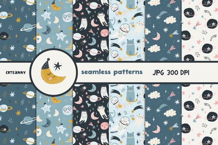 Collection Cute Space Seamless Patterns DIGITAL (1970630)