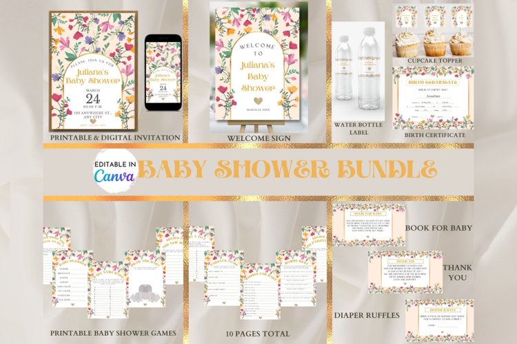 Floral Baby Shower Party Bundle Celebration Package Editable