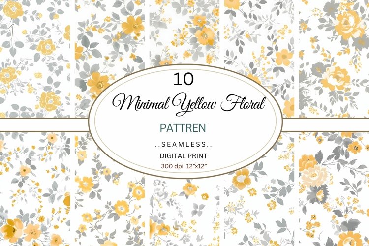Yellow Digital Papers, Floral Digital Paper Pack