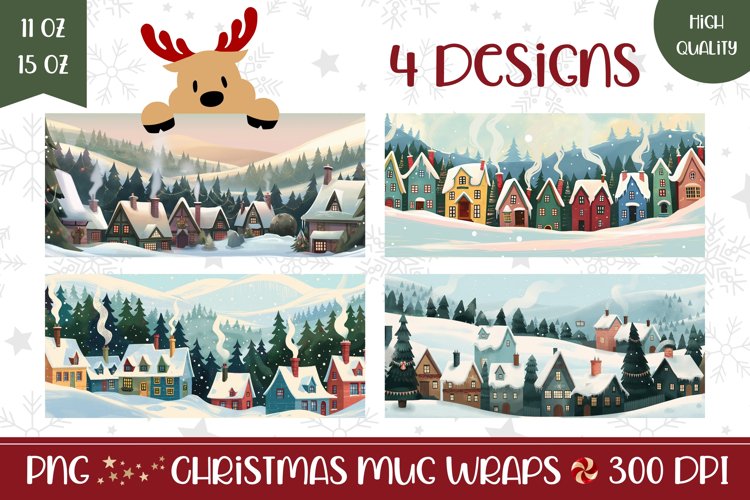 Christmas Village Mug Wrap Design, Christmas House Mug