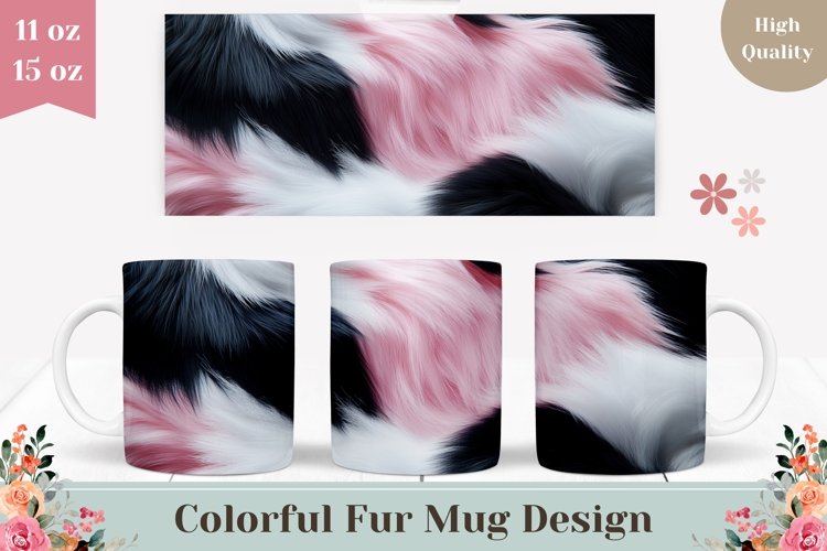 Colorful Fur Mug Template, Pink Fur Mug Sublimation