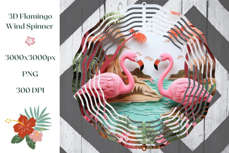 3D Flamingo Sublimation Design, Tropical Wind Spinner Design